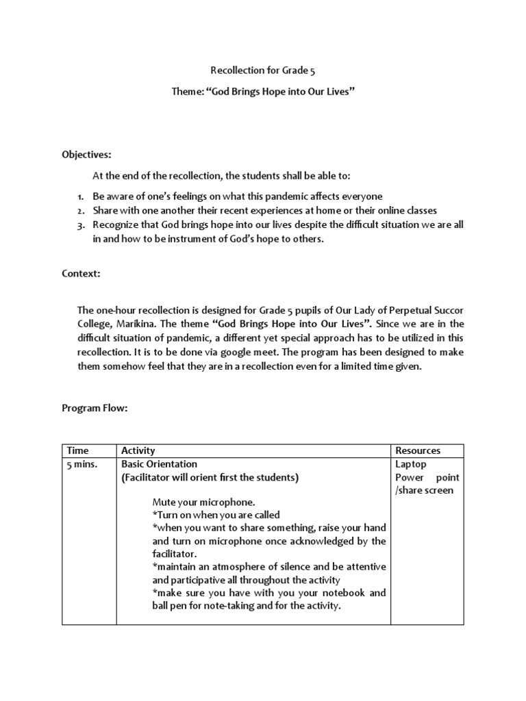 Recollection For Grade 5 | PDF
