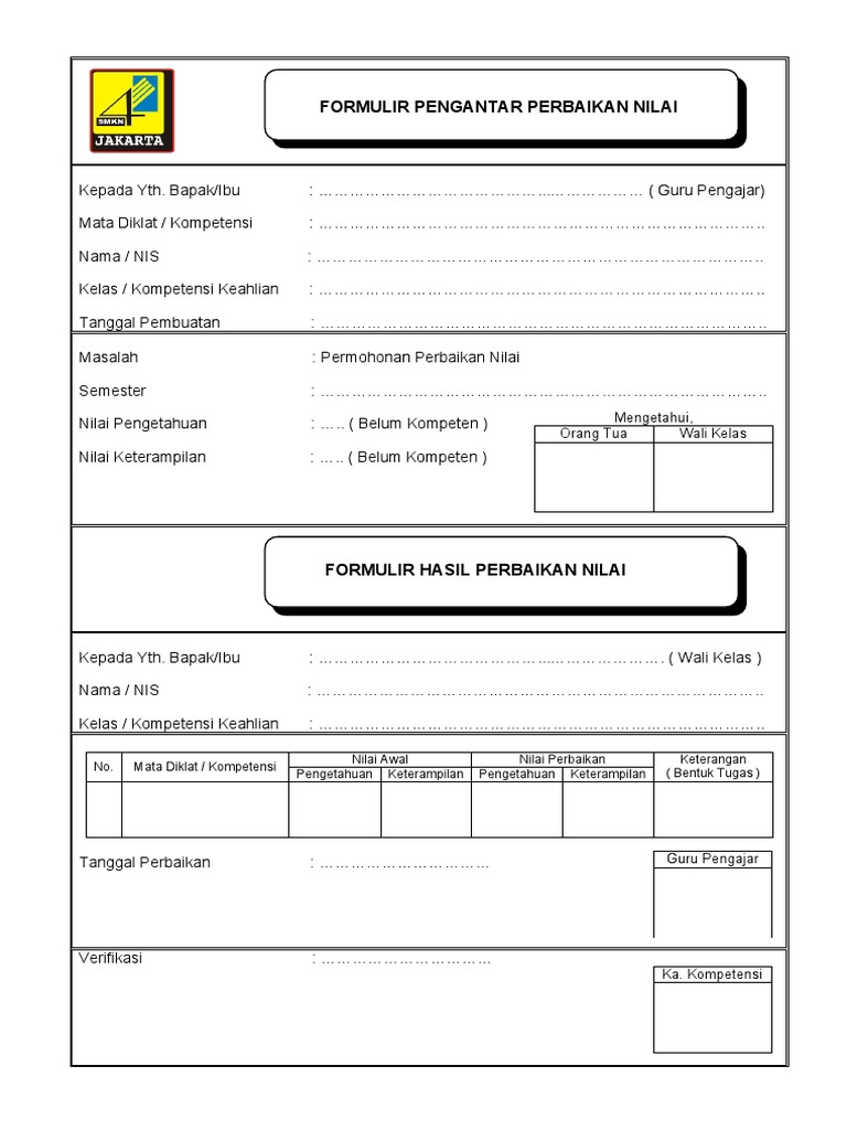 File Lembar Perbaikan Nilai Asli | PDF | Karier & Perkembangan