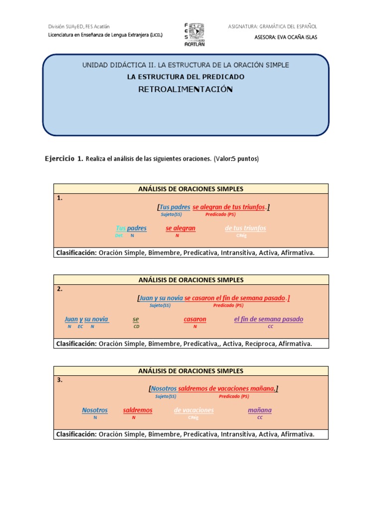 Sintaxis Y Ejercicios Resueltos Predicado Gramtica Ejercicios