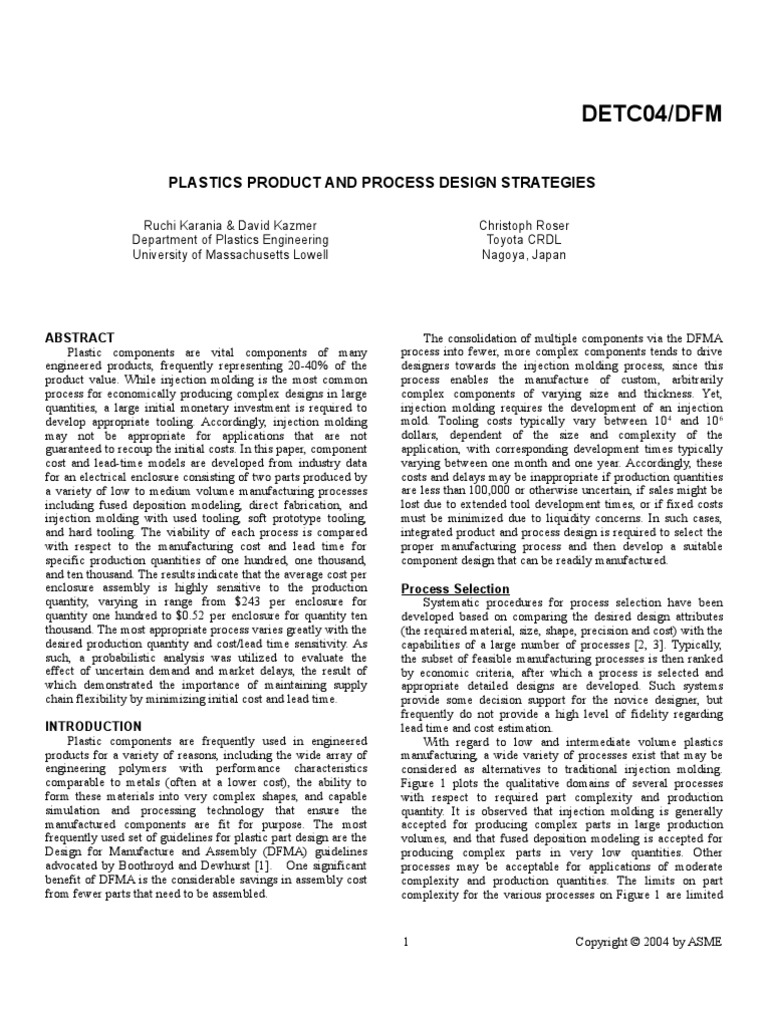 Detc04/Dfm: Plastics Product and Process Design Strategies | PDF ...
