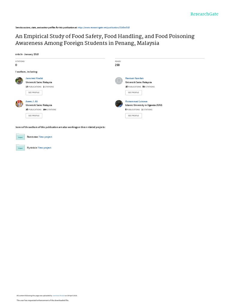 An Empirical Study of Food Safety, Food Handling, and Food Poisoning ...