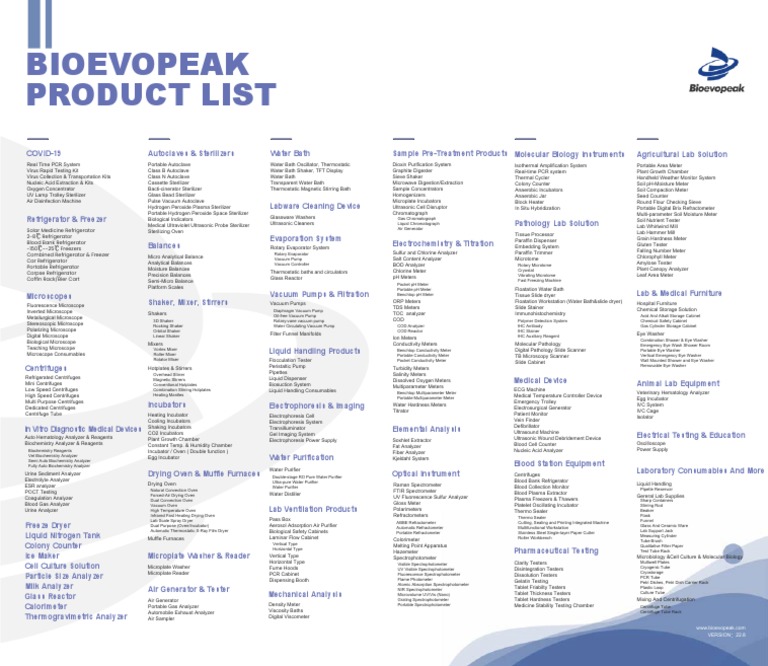 BioEvoPeak Laboratory Equipment Catalog | PDF | Water Purification | Water