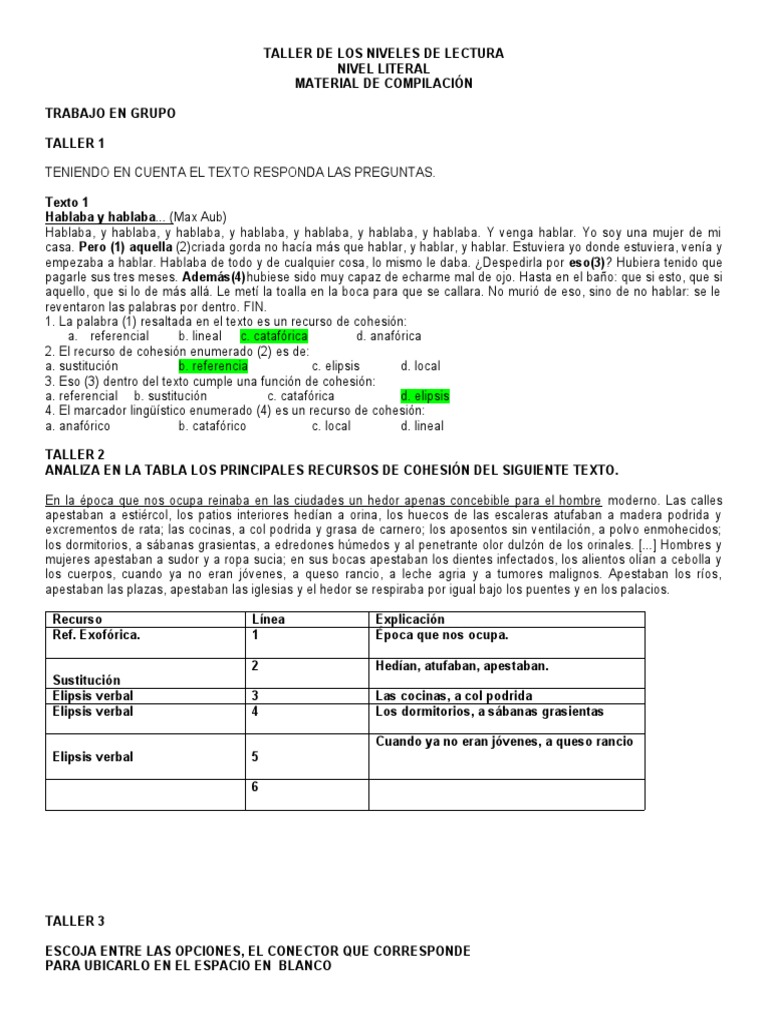 Talleres de Comprensión Lectora | PDF