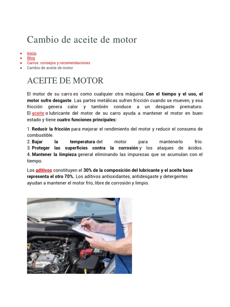 Cambio de Aceite de Motor | PDF | Aceite de motor | Lubricante