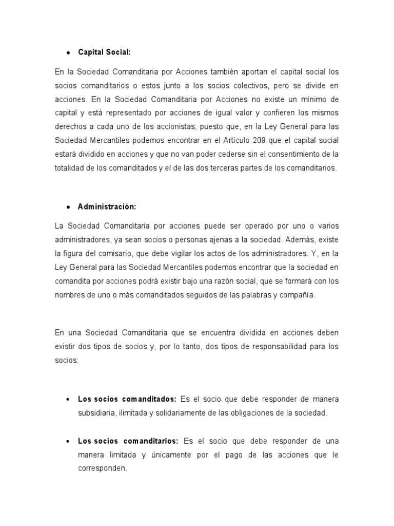 Sociedad Comanditaria por Acciones: Estructura y Funcionamiento | PDF