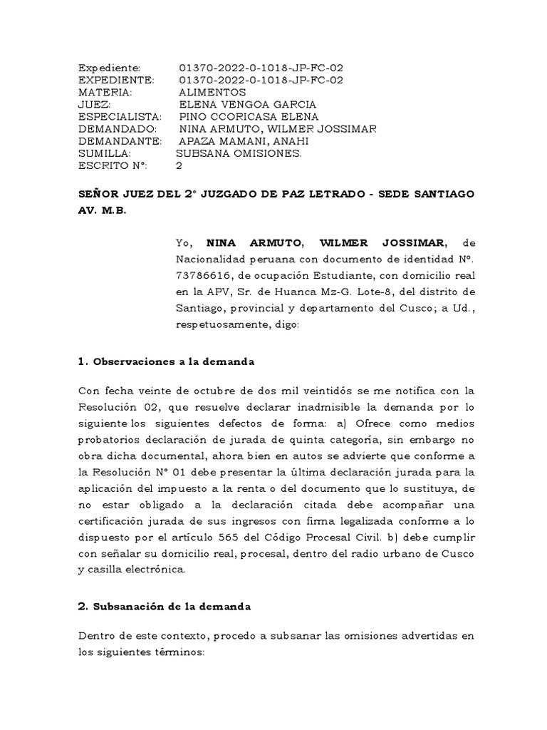Escrito de Subsanacion | PDF | Justicia | Crimen y violencia