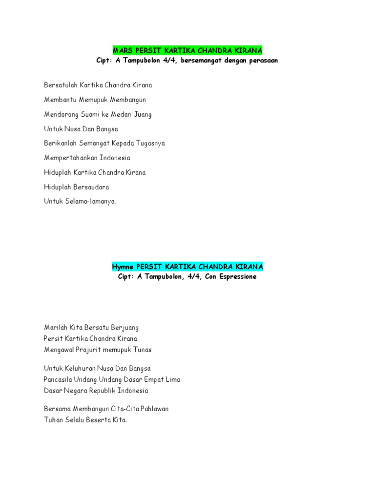 Mars Dan Hymne Persit Kartika Chandra Kirana | PDF