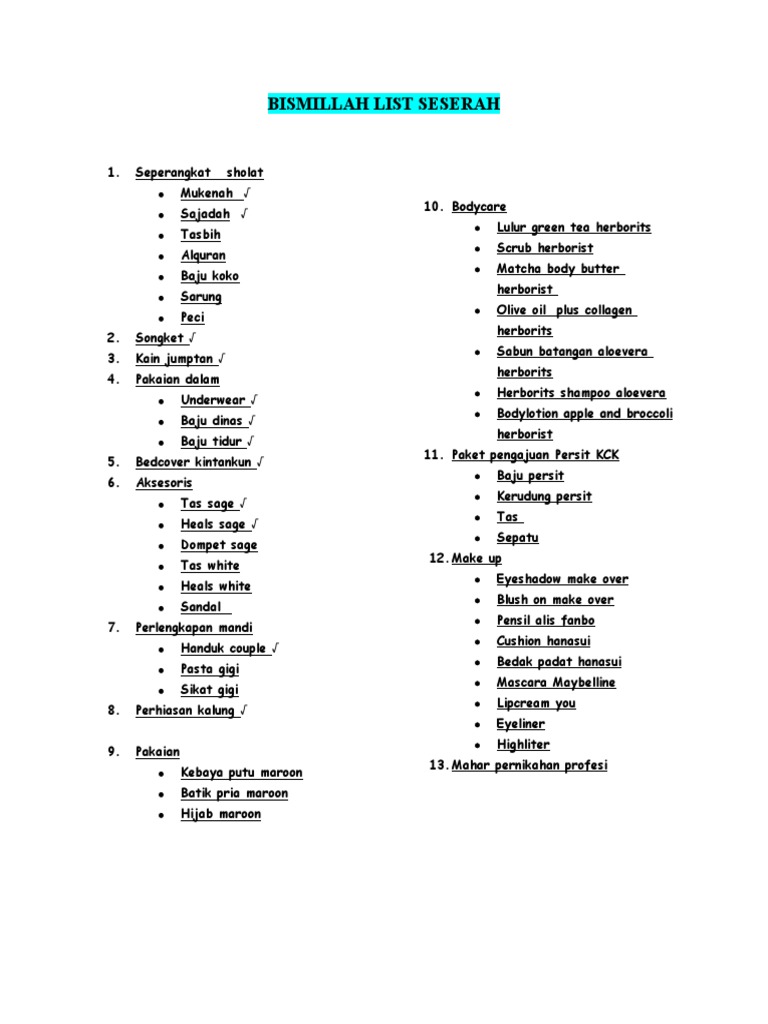 List Seserahan Pernikahan | PDF