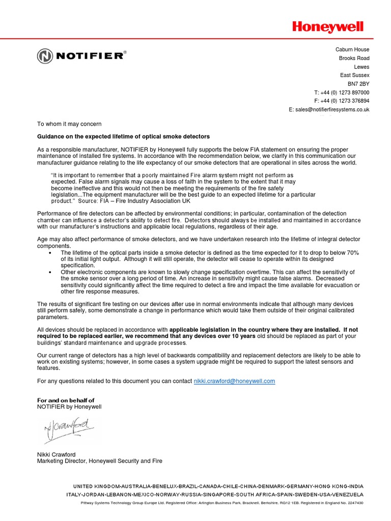 Notifier Detector Lifetime Guidance | PDF