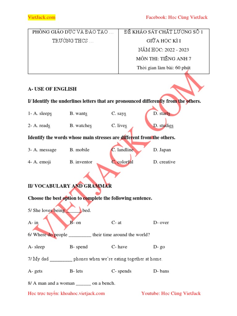 Bo 10 de Thi Giua Ki 1 Tieng Anh Lop 7 Friends Plus 7 Chan Troi Sang Tao Co Dap An | PDF ...