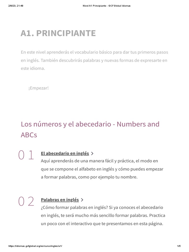 Nivel A1 Principiante - GCFGlobal Idiomas | PDF