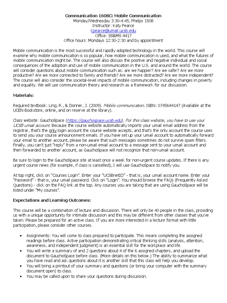 Communication 160SC: Mobile Communication | PDF | Academic Dishonesty ...