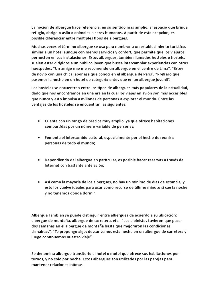 Tipos y Definición de Albergues | PDF | Hotel