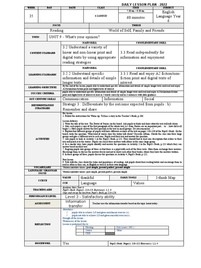 Week 35 - Unit 9 - What's Your Opinion | PDF | Lesson Plan | Information