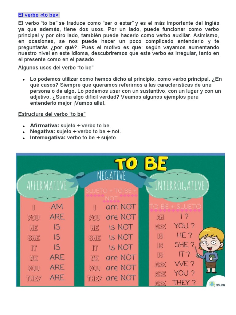 Usos del verbo "to be" para niños | PDF | Artes del Lenguaje y ...