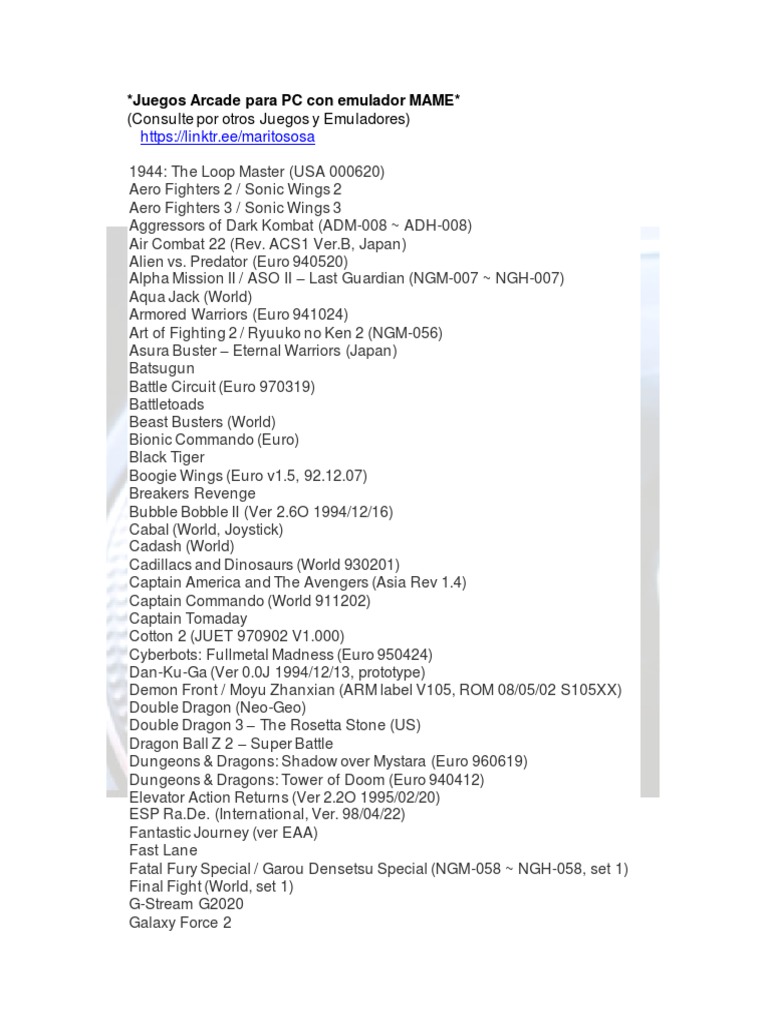 Emuladores MAME para Juegos Arcade PC | PDF