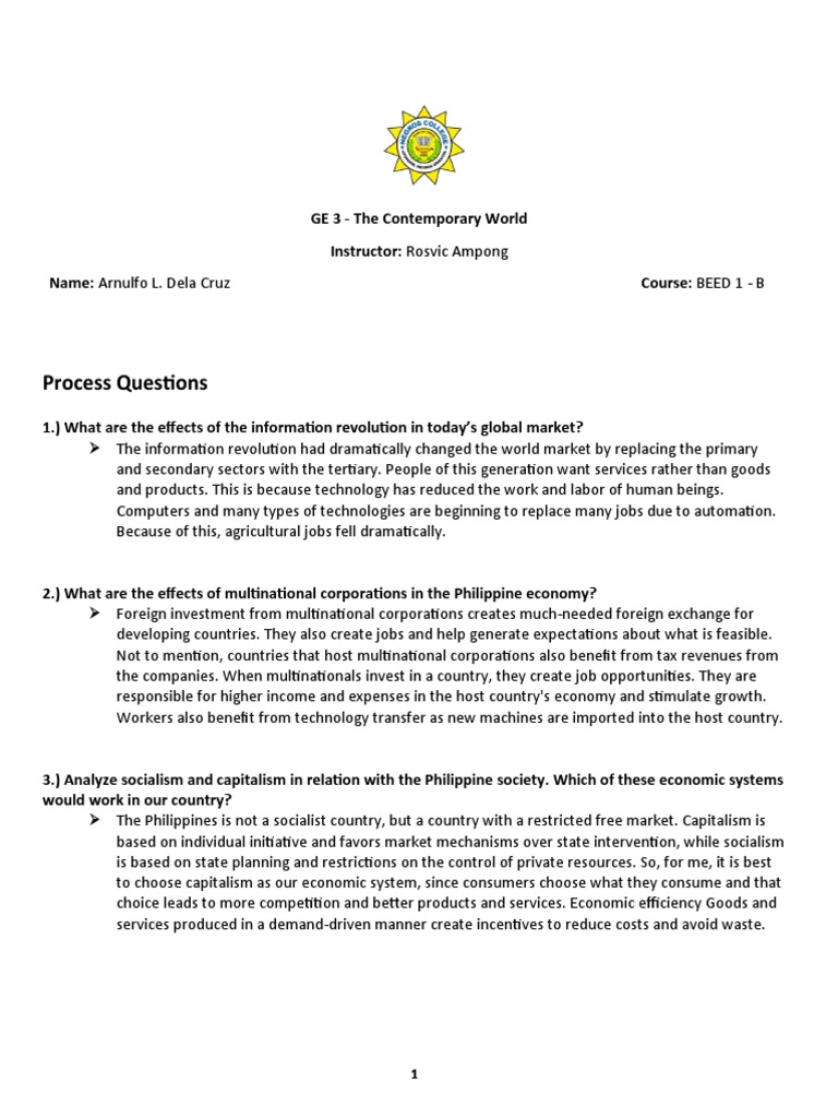 GE-3 Activity 3 MIDTERM | PDF | Multinational Corporation | Capitalism
