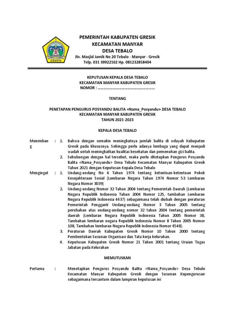 Contoh SK Kader Posyandu | PDF