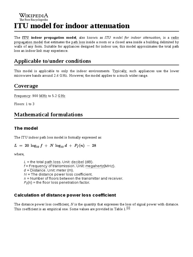 ITU Model For Indoor Attenuation | PDF | Radio Propagation | Radio