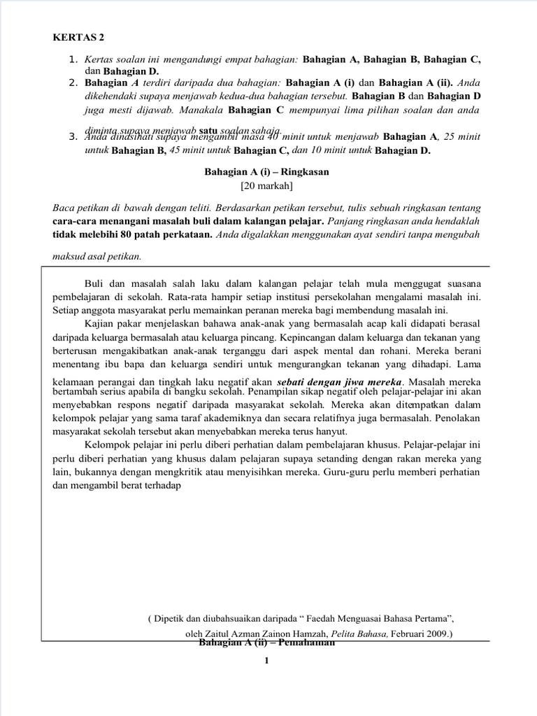 Kertas 2 BM Tingkatan 1 | PDF