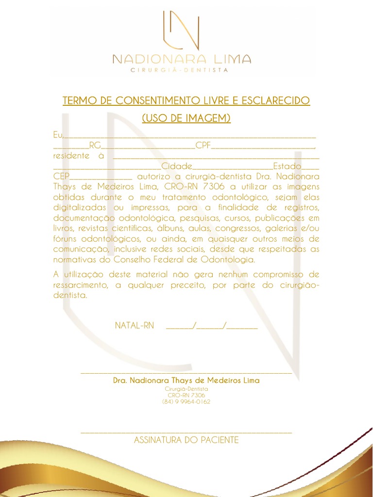 Termo De Consentimento Livre E Esclarecido Uso De Imagem Dourado Pdf 0683