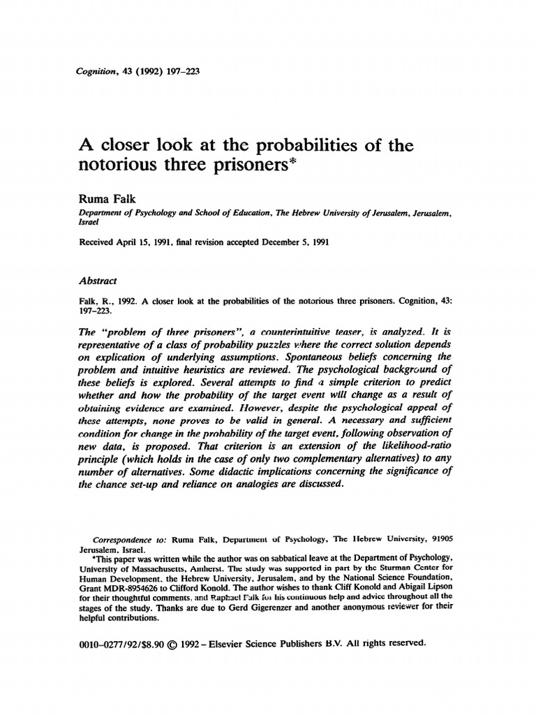 A Closer Look at The Probabilities of The Three Prisoner Problem | PDF