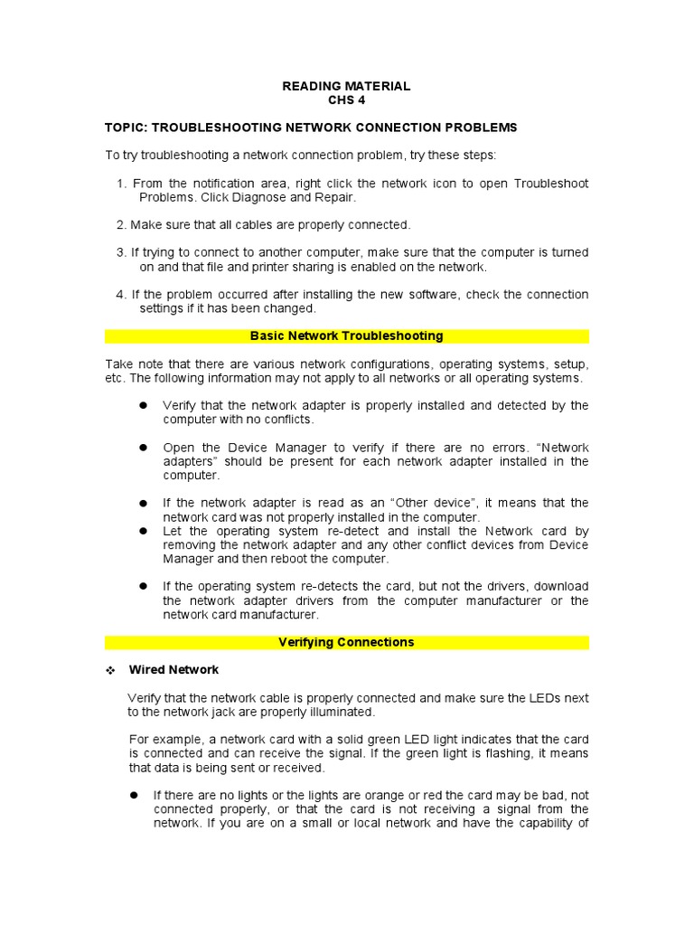 Lesson 6 (Troubleshooting Network Connection Problems) | PDF