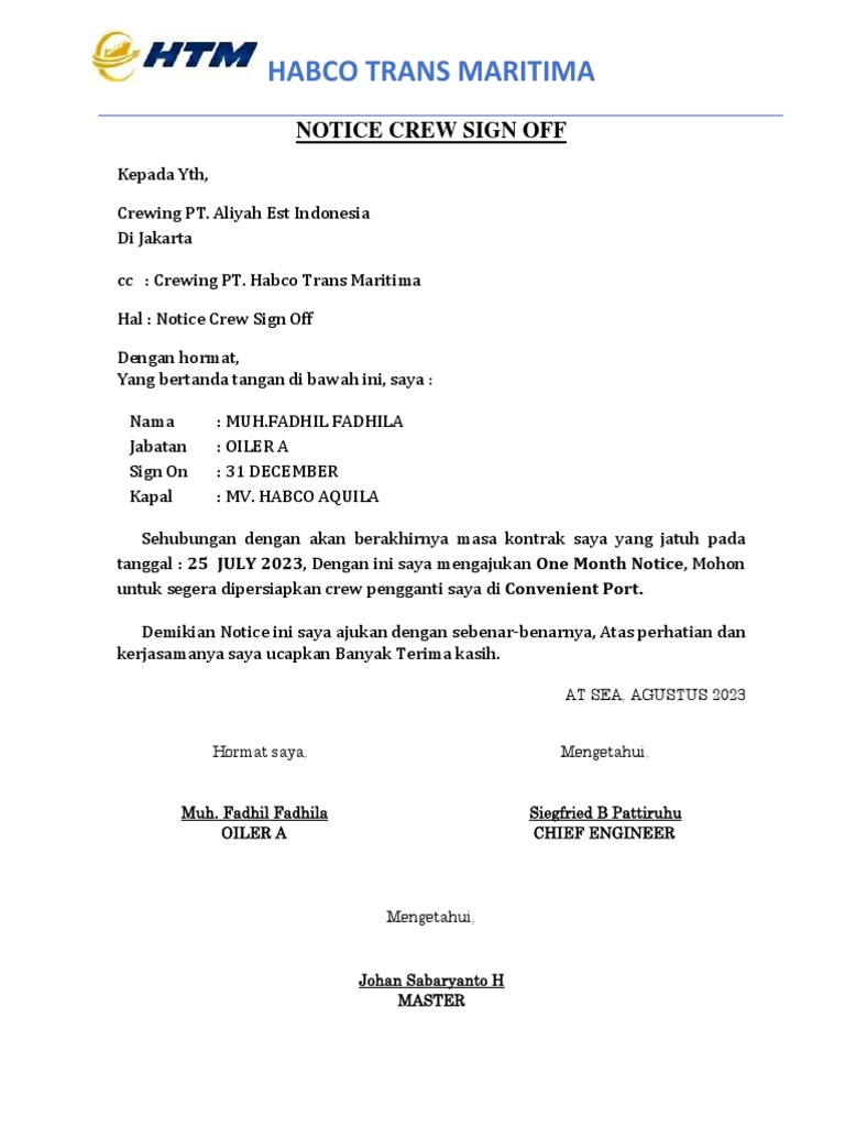 Notice For Sign Off Request | PDF