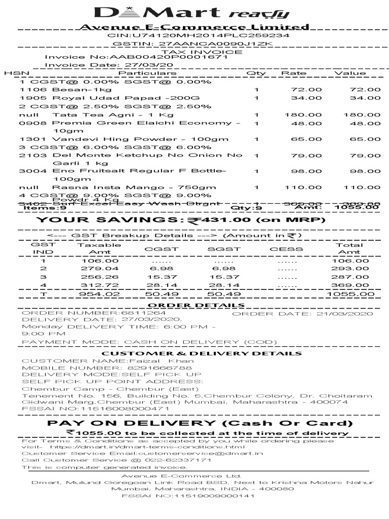 Invoice Dmart 6811264 | PDF | Public Finance | Payments