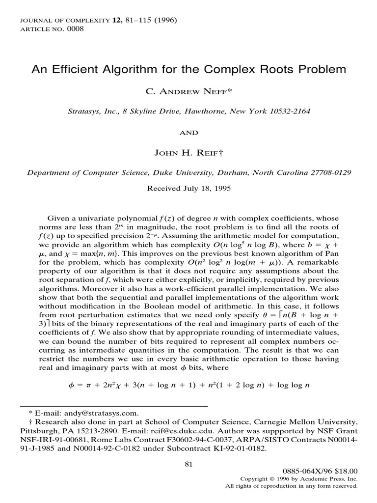 An Efficient Algorithm For The Complex Roots Problem | PDF An Efficient Algorithm For The Complex Roots Problem | PDF