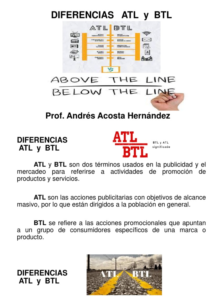 DIFERENCIAS ATL y BTL. Prof. Andrés Acosta Hernández | PDF | Publicidad | Marketing