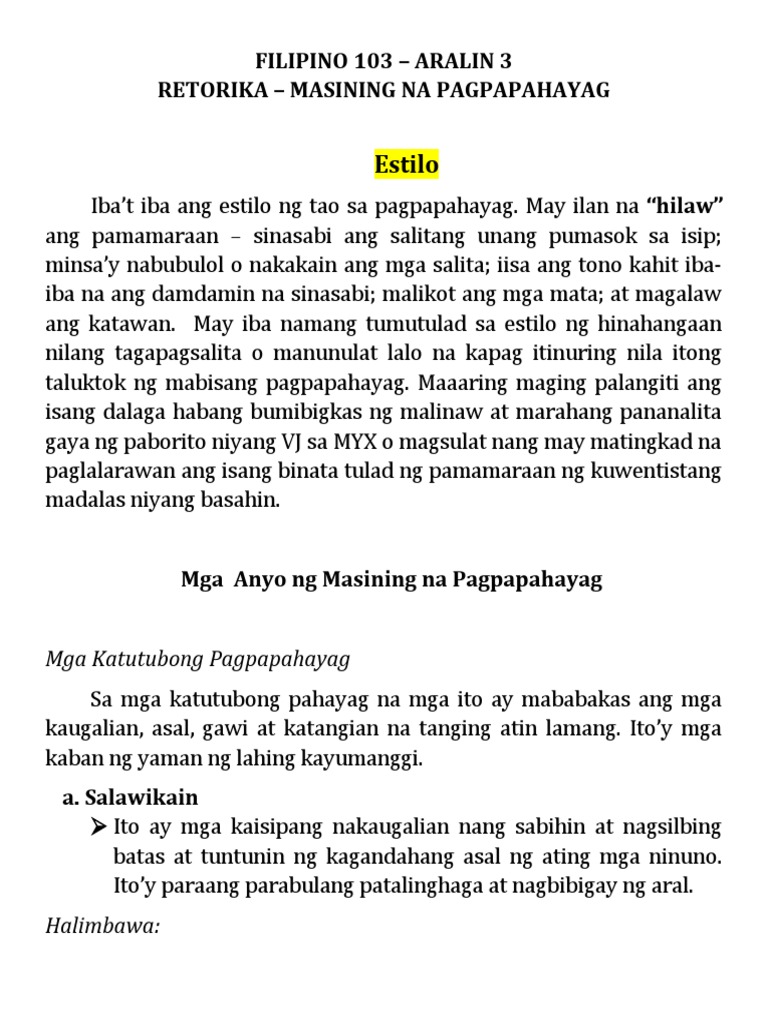 Filipino 103 - Aralin 3 | PDF