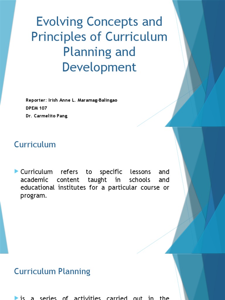 Evolving Concepts and Principles of Curriculum Planning and Development ...