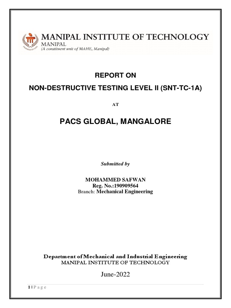 Internship Report On NDT Level 2 | PDF | Nondestructive Testing ...