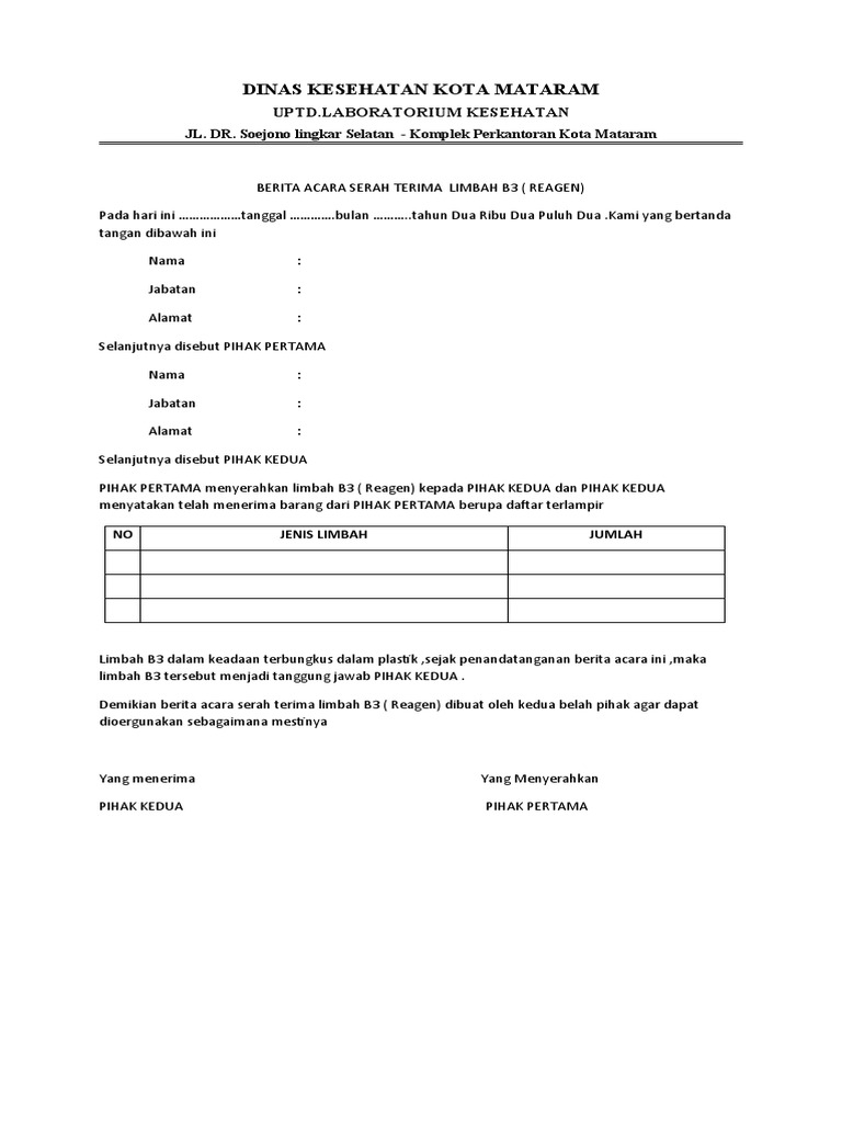 Berita Acara Pembuangan Limbah B3 | PDF