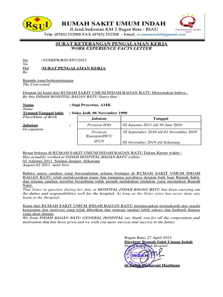 Pengalaman Kerja Sugi | PDF