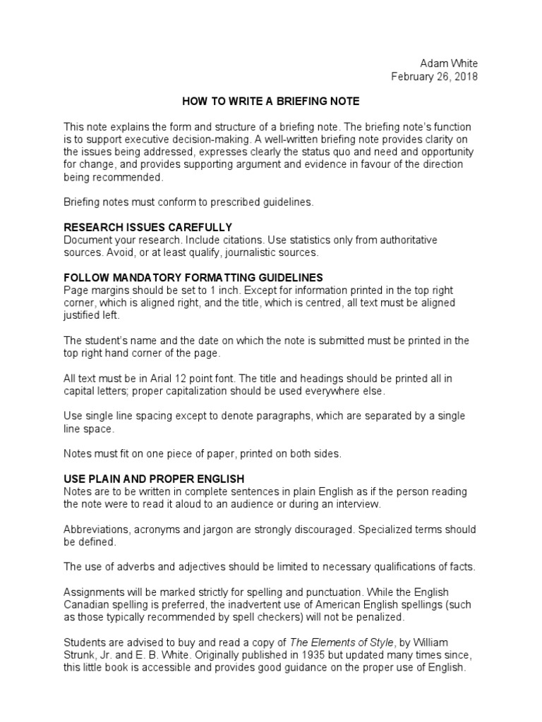 How To Write A Briefing Note | PDF | English Language | Written ...