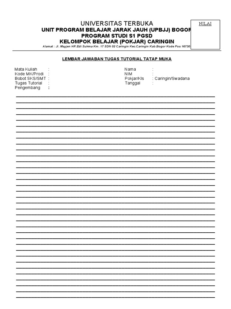Lembar Jawaban TTM Universitas Terbuka | PDF