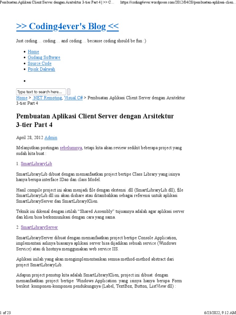 Pembuatan Aplikasi Client Server Dengan Arsitektur 3-Tier Part 4) ) Coding4ever's Blog ( ( | PDF