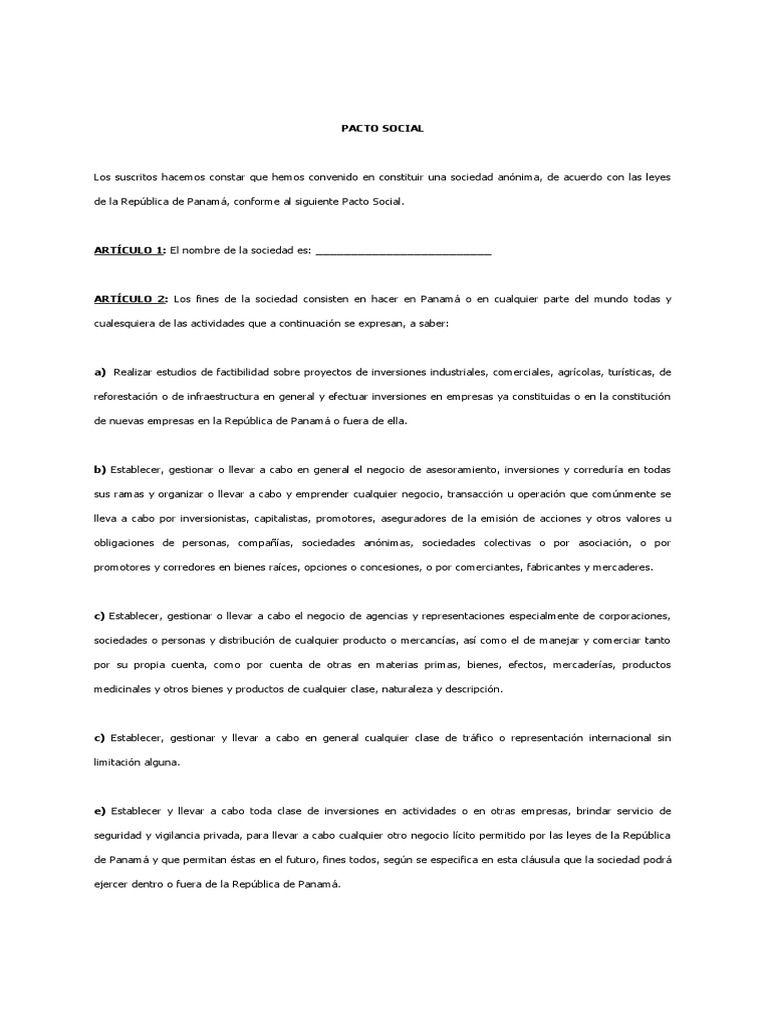 Modelo de Pacto Social | PDF | Compartir (Finanzas) | Business