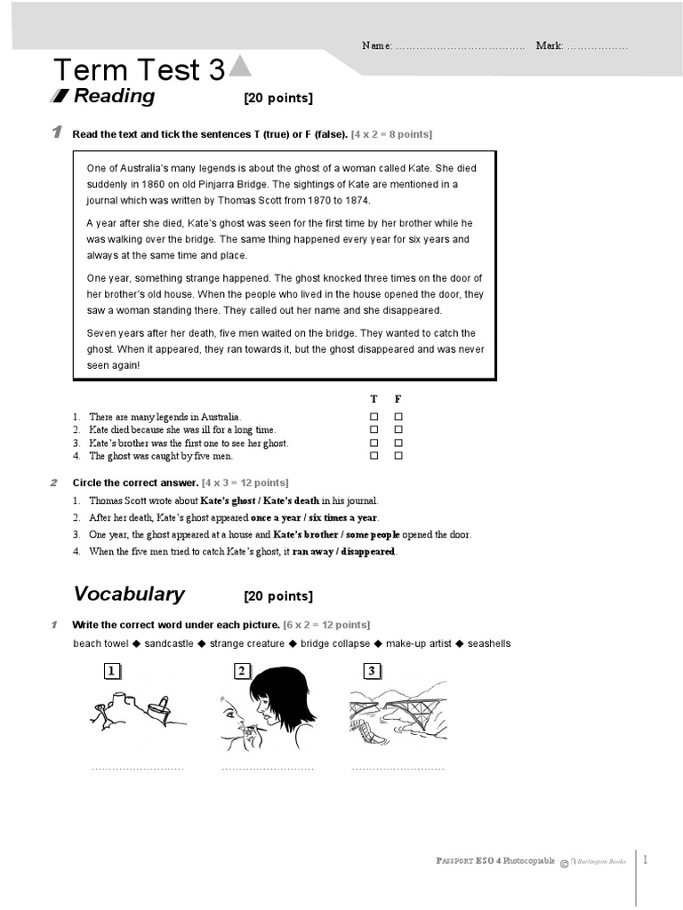 Exam From Passport 4 Term Tests Levels 1,2,3 For Alexis | PDF