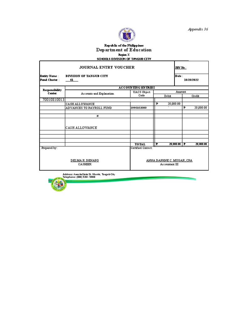 Appendix 36 - JEV Cash Advance SHS | PDF