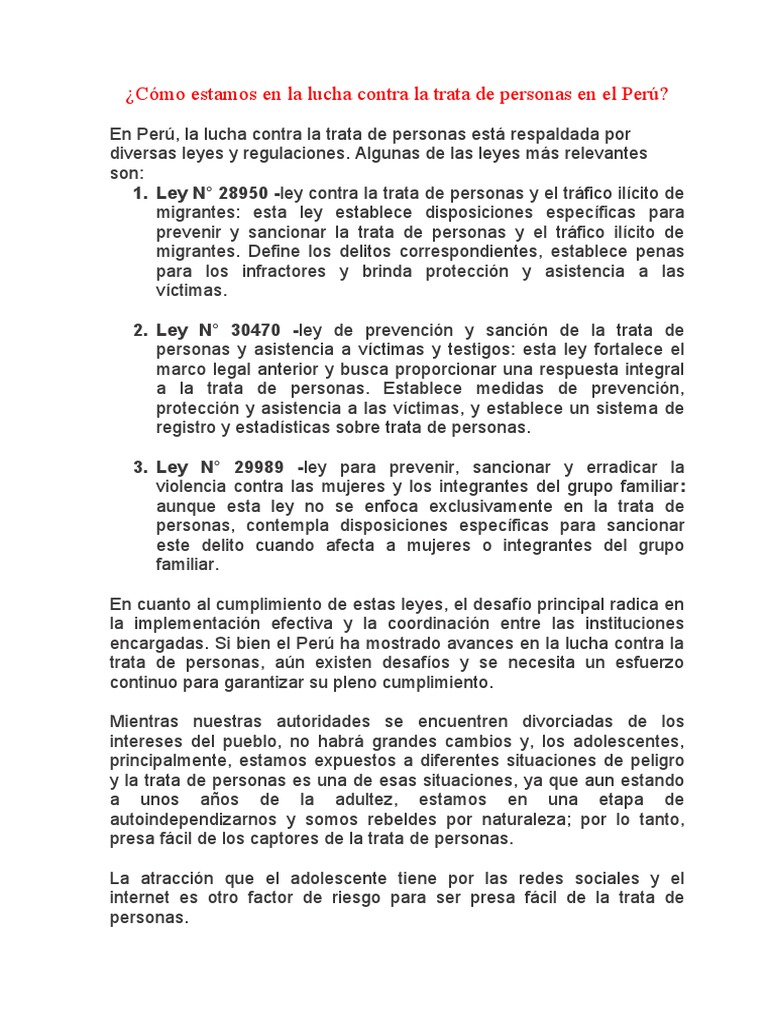 Cómo Estamos en La Lucha Contra La Trata de Personas en El Perú | PDF ...