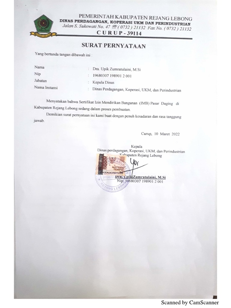 Surat Pernyataan IMB Dalam Proses | PDF