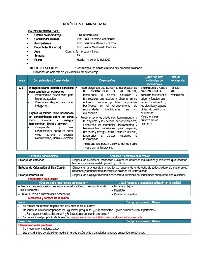Sesion 44 | PDF | Aprendizaje | Alimentos