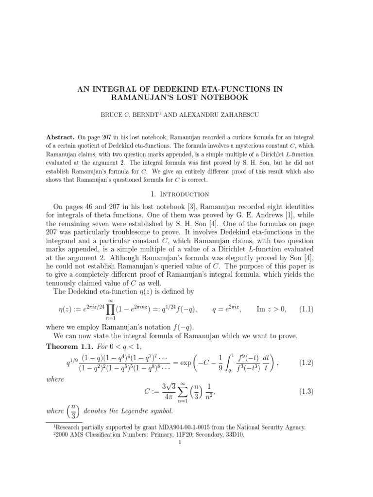 An Integral of Dedekind Eta-Functions in Ramanujan's Lost Notebook ...