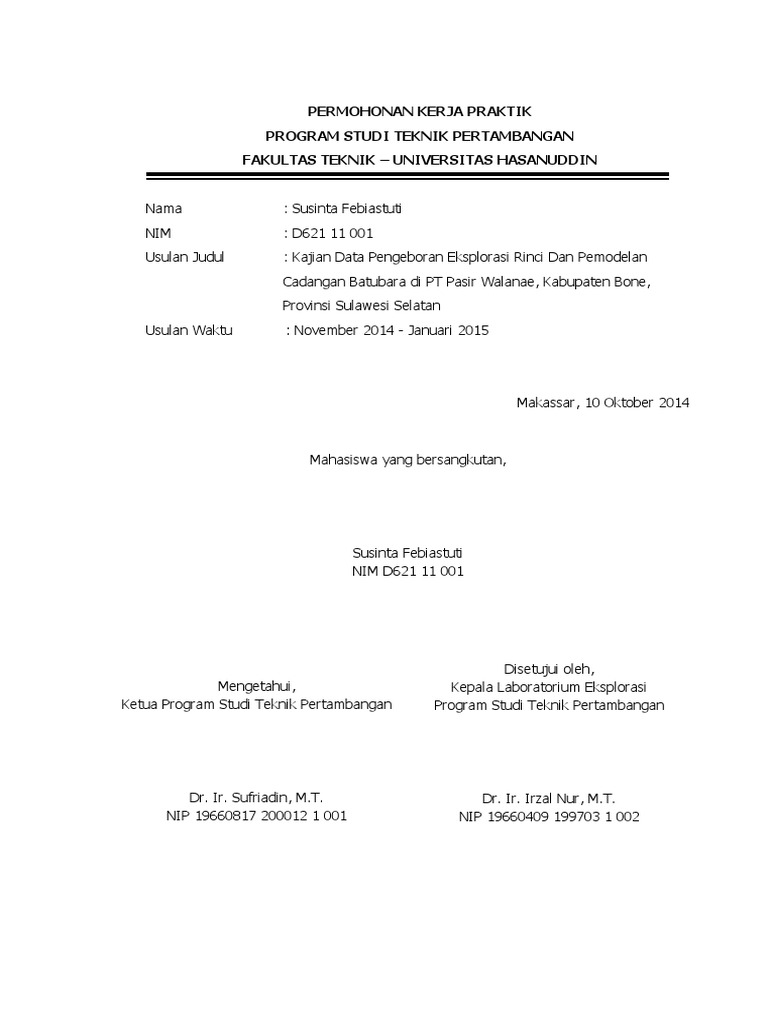 Surat Permohonan KP & TA | PDF