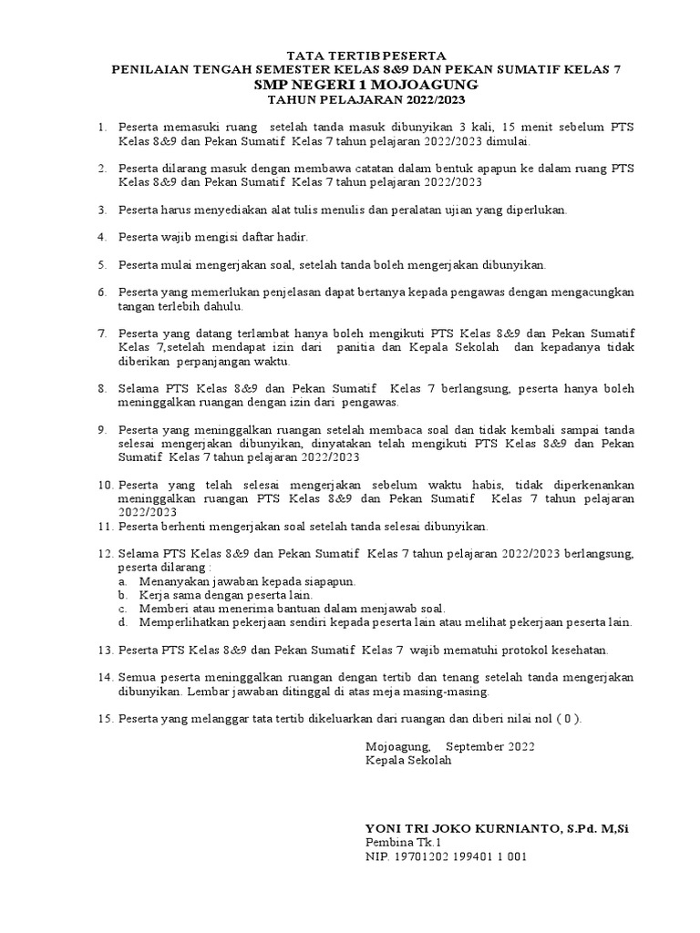 12.1. Tata Tertib Peserta PTS | PDF