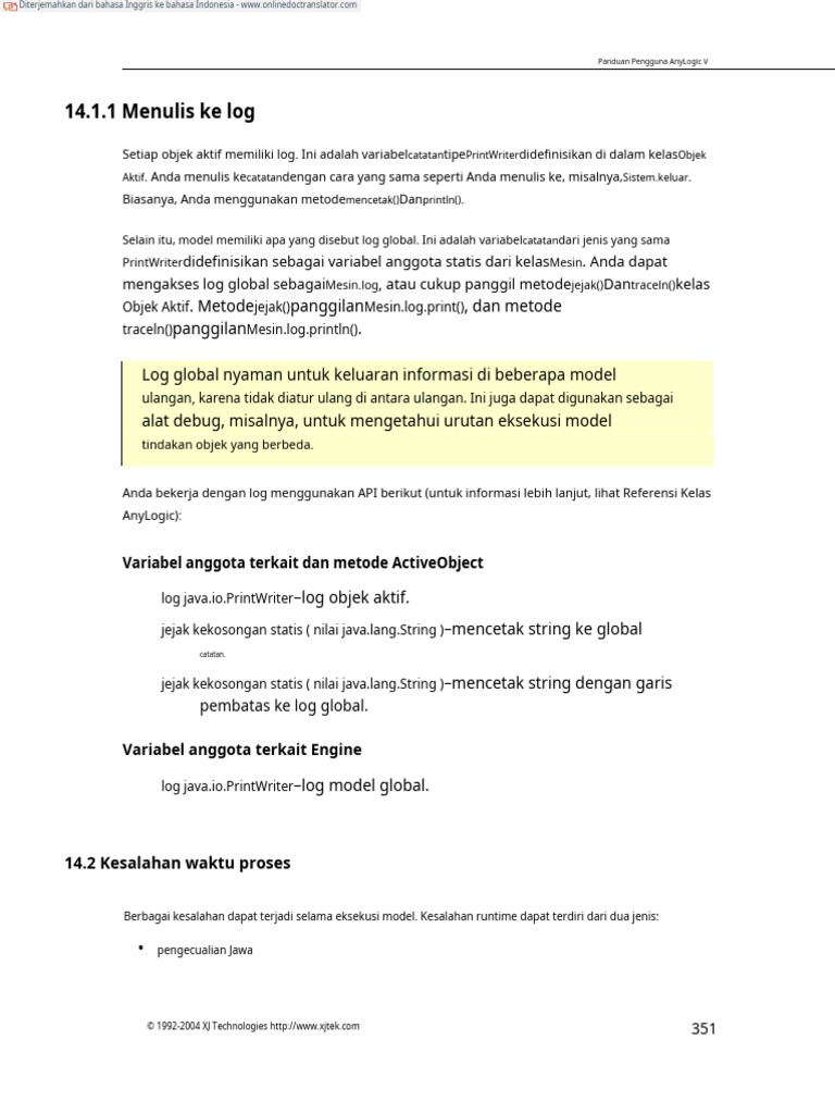 Panduan Debugging dan Logging AnyLogic | PDF