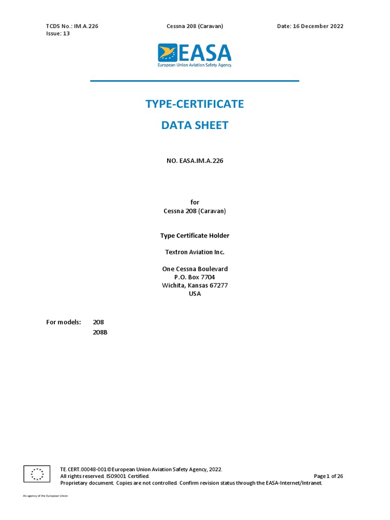 Easa Tcds Im.a.226 Issue 13 | PDF | Horsepower | Federal Aviation ...